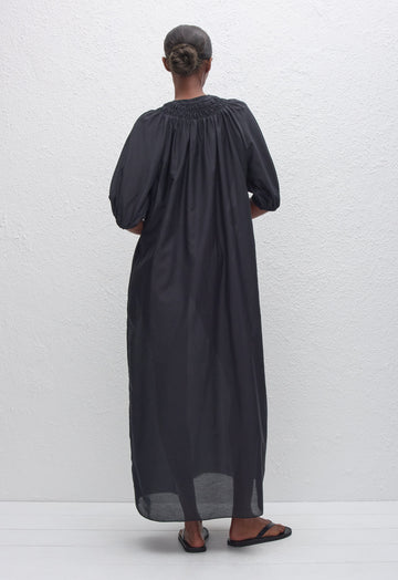 Gathered Yoke Popover Dress - Black - Matteau